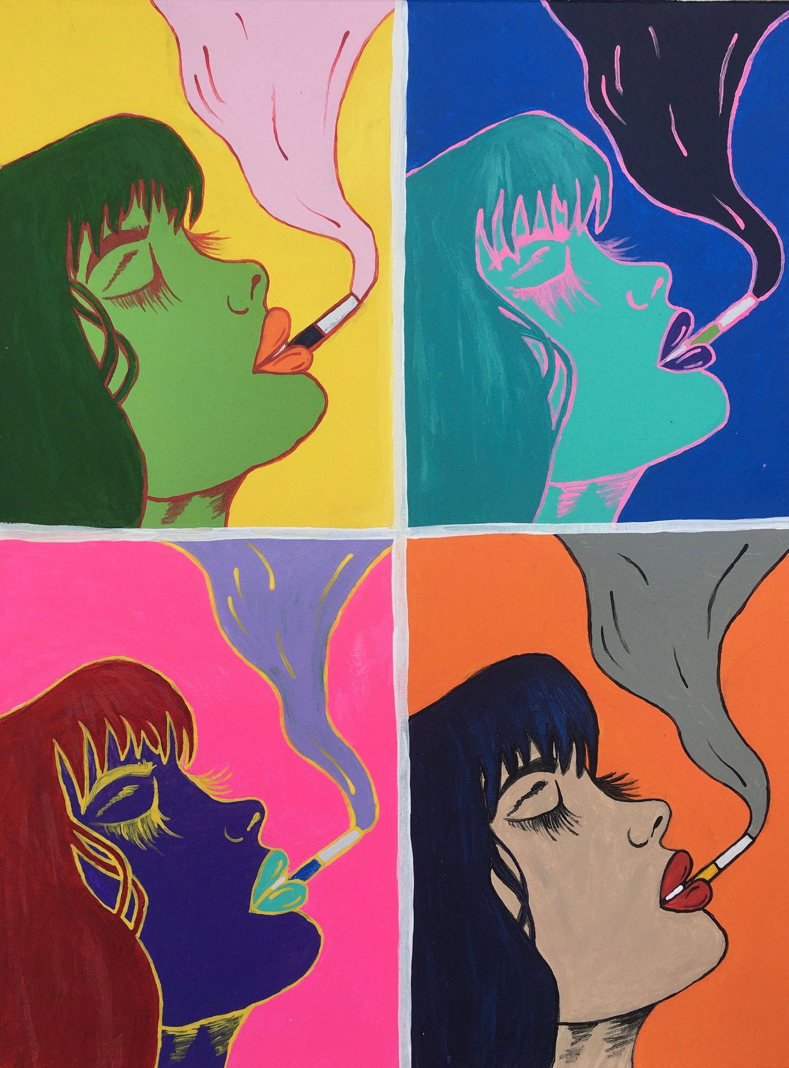 Pop art smoking girl print | Etsy