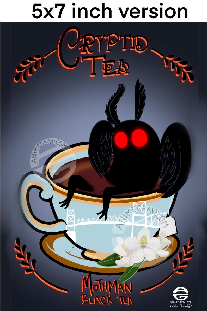 Cryptid Tea Mothman 5x7" Art Print - Etsy