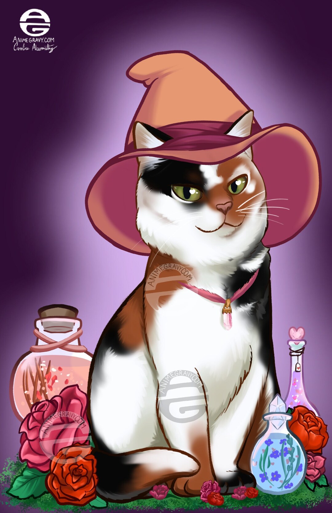 Calico Potion Cat Witch 5X7” Print - Etsy