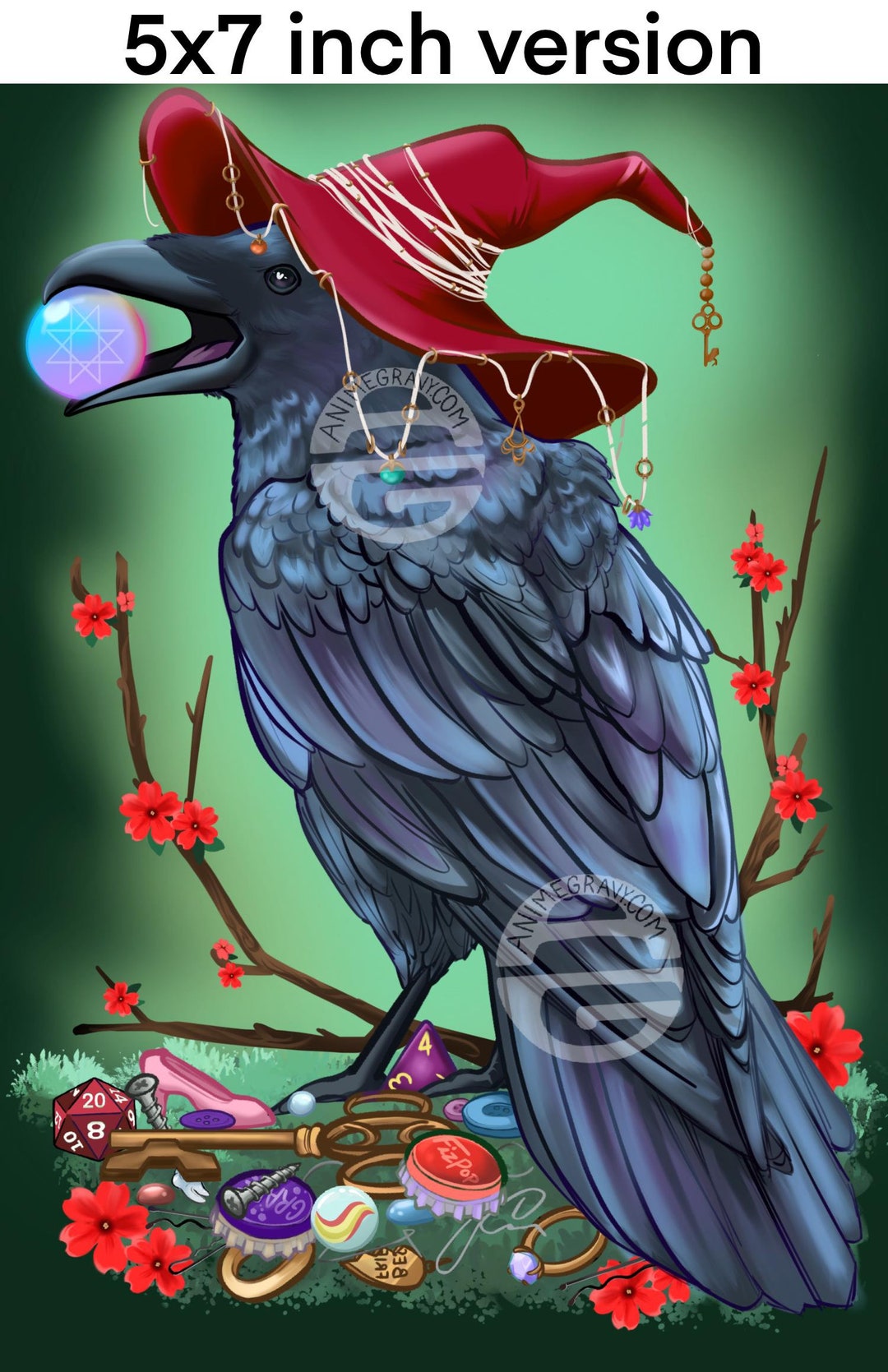Crow Witch Familiar 5x7" Art Print - Etsy