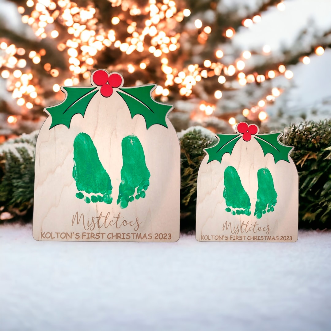 DIY Mistletoes Christmas Footprint Sign Babys First Christmas - Etsy