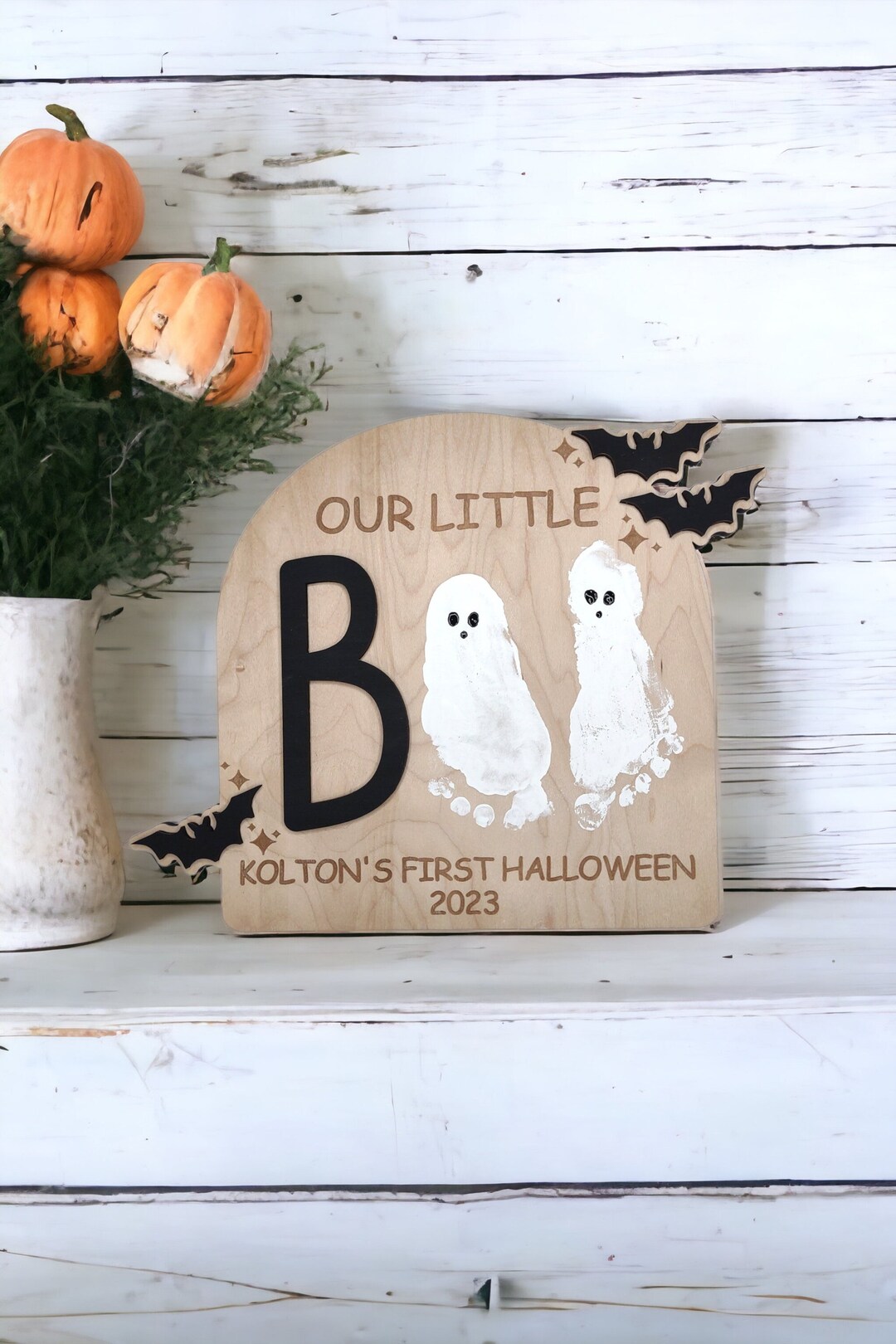 DIY Halloween Footprint Sign, Babys First Halloween Keepsake, Little Boo Wood Art, Halloween Kid ...