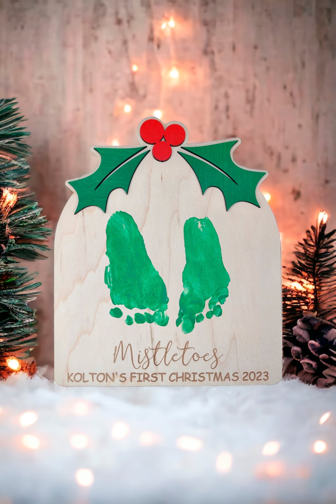 DIY Mistletoes Christmas Footprint Sign, Babys First Christmas Gift ...