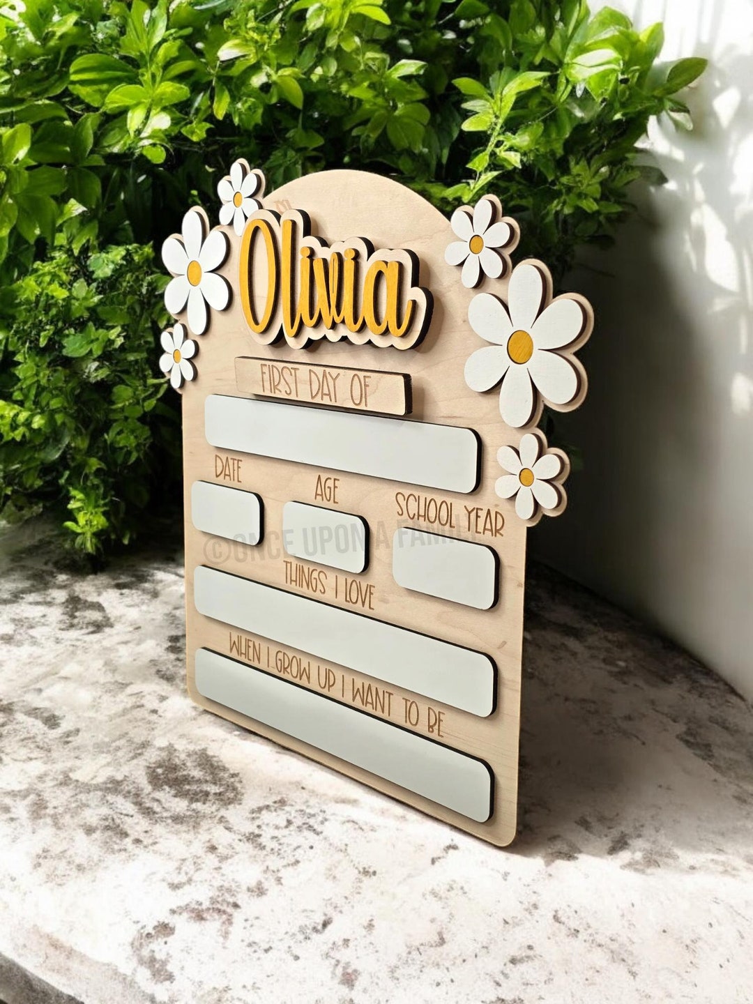 Daisy First Day of School Name Sign, Retro Flower, Personalized Back to ...