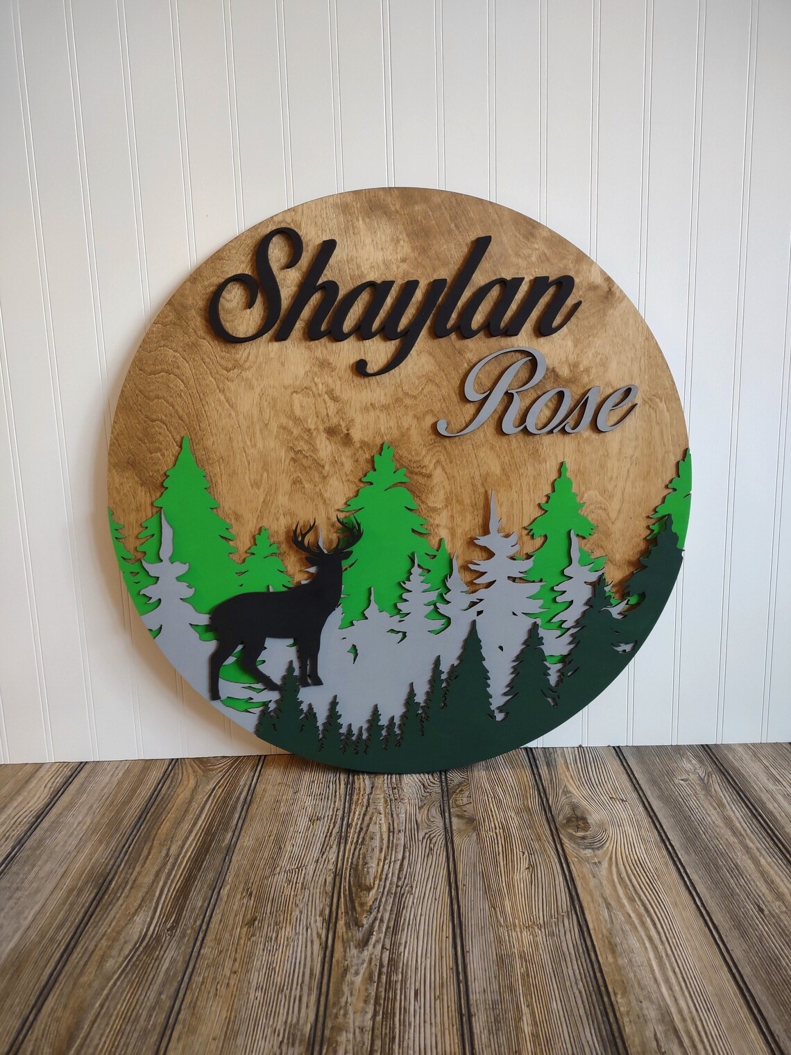 1836 Woodland Deer Name Sign Round. Deer Nursery - Etsy