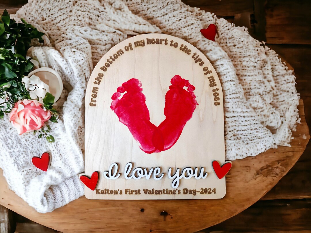 DIY Valentines Day Footprint Sign, Babys First Wood Art Keepsake, Kid ...