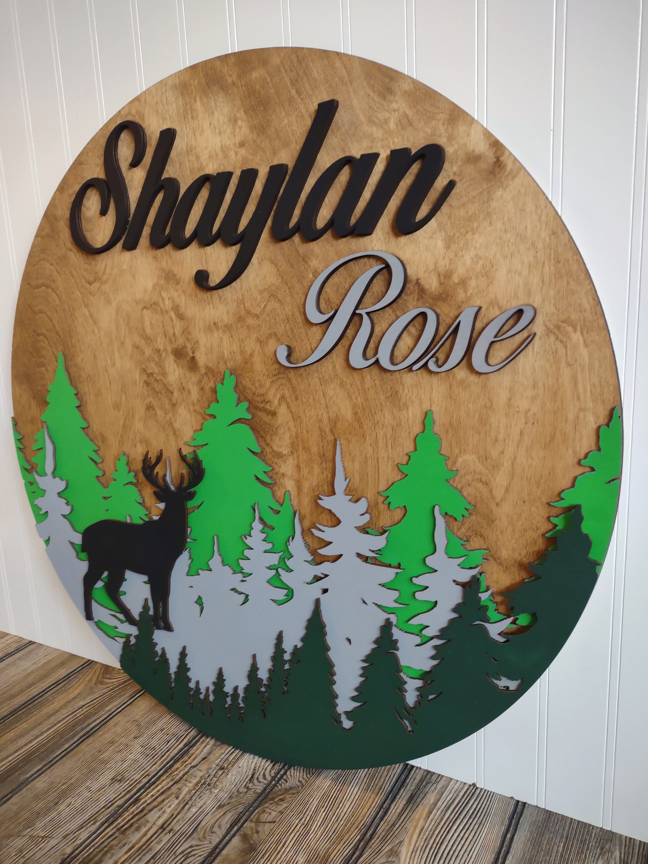 1836 Woodland Deer Name Sign Round. Deer Nursery - Etsy