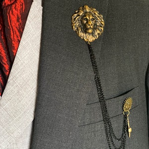 Stylish Lion Head 2 Part Boutonniere Lapel Pin With Chain Swag - Etsy