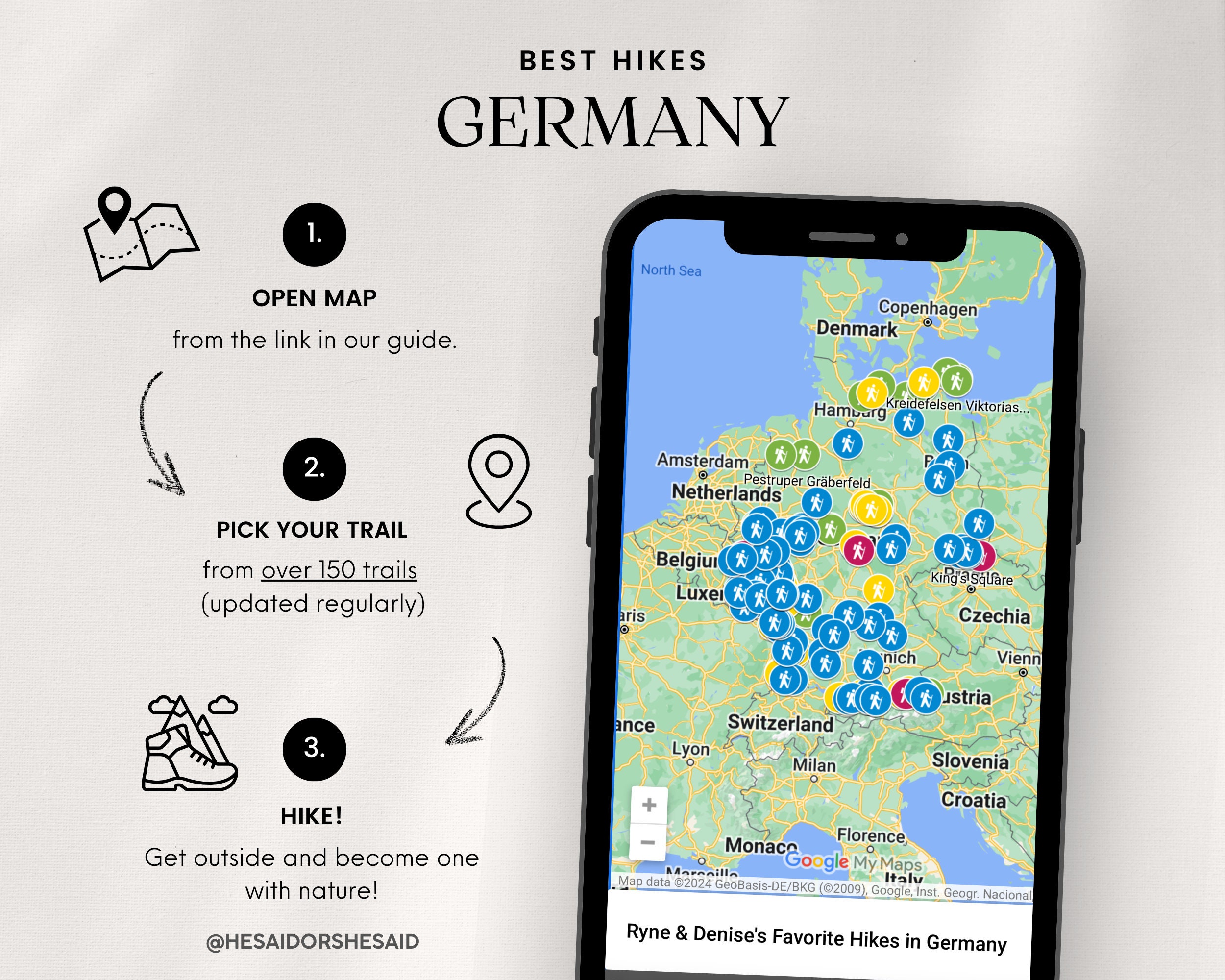 Germany Hiking Map: 250+ Treks, Google My Maps (instant Download) - Etsy
