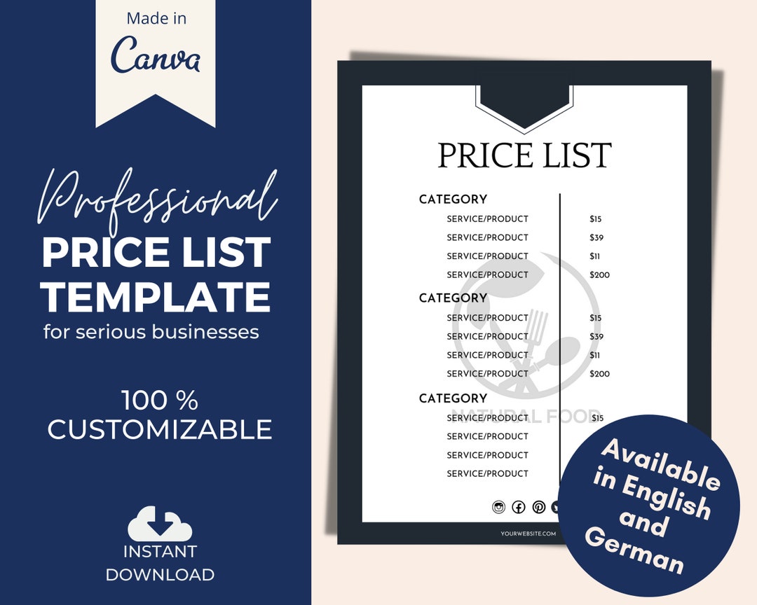 Editable Price List Template for Your Business | Printable Price List ...