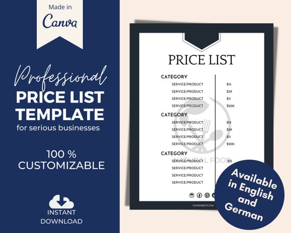 Editable Price List Template for Your Business Printable | Etsy
