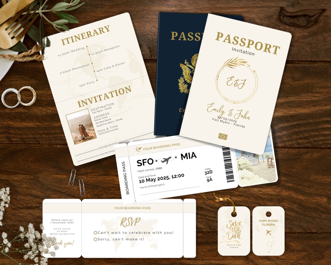 Destination Wedding Invitation Bundle: Passport, Boarding Pass (canva ...