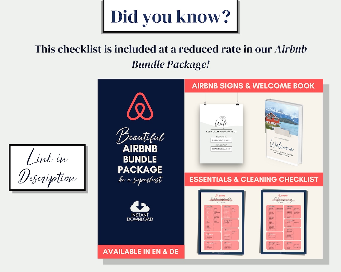 Airbnb Essentials Checklist Editable in PDF, Canva, Goodnotes or ...