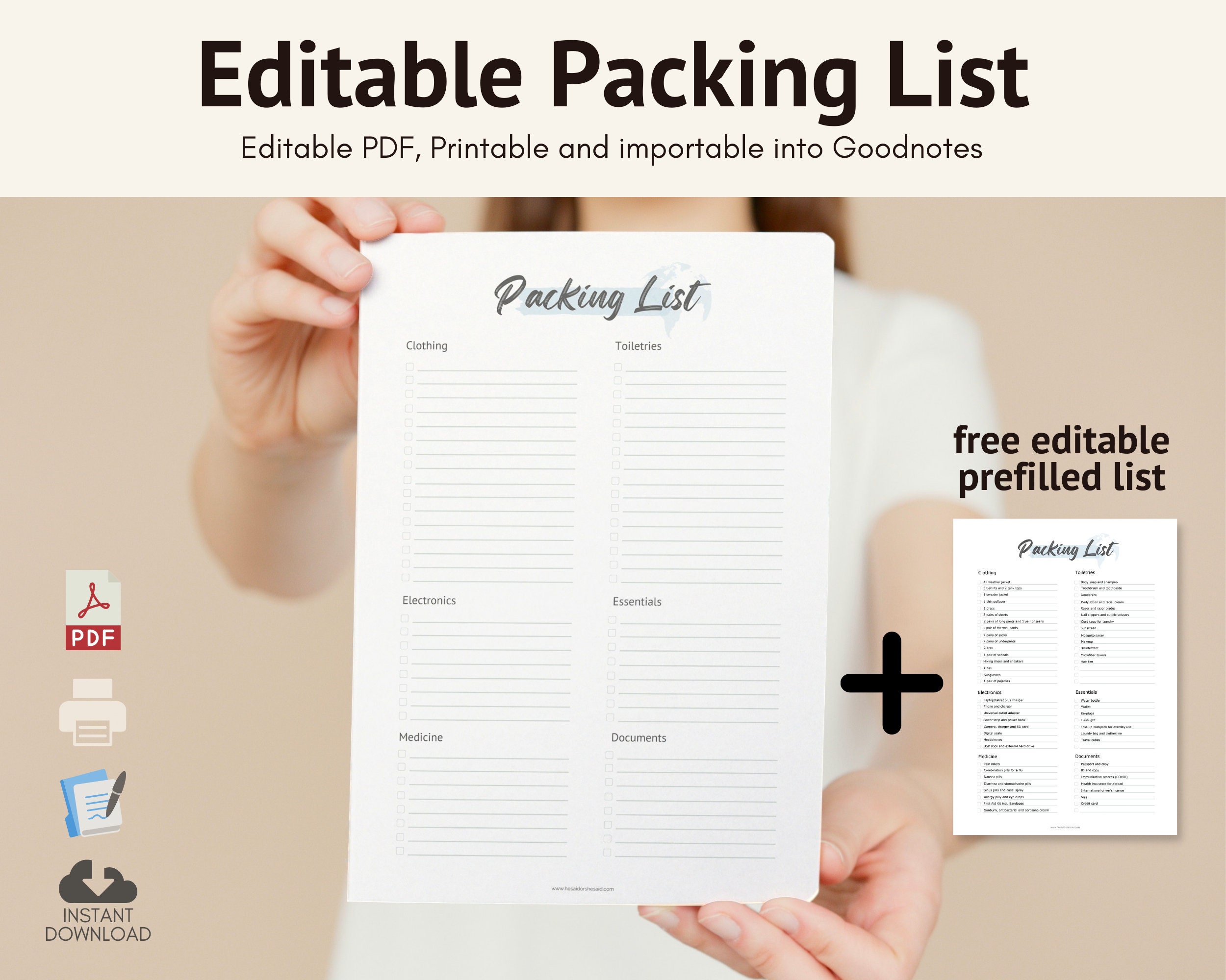 Editable Packing List | PDF | Printable | Goodnotes | Instant Download ...