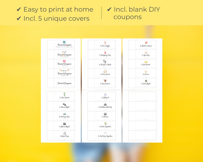 Printable Friend Coupons With Fun Activities Perfect Birthday Gift for ...