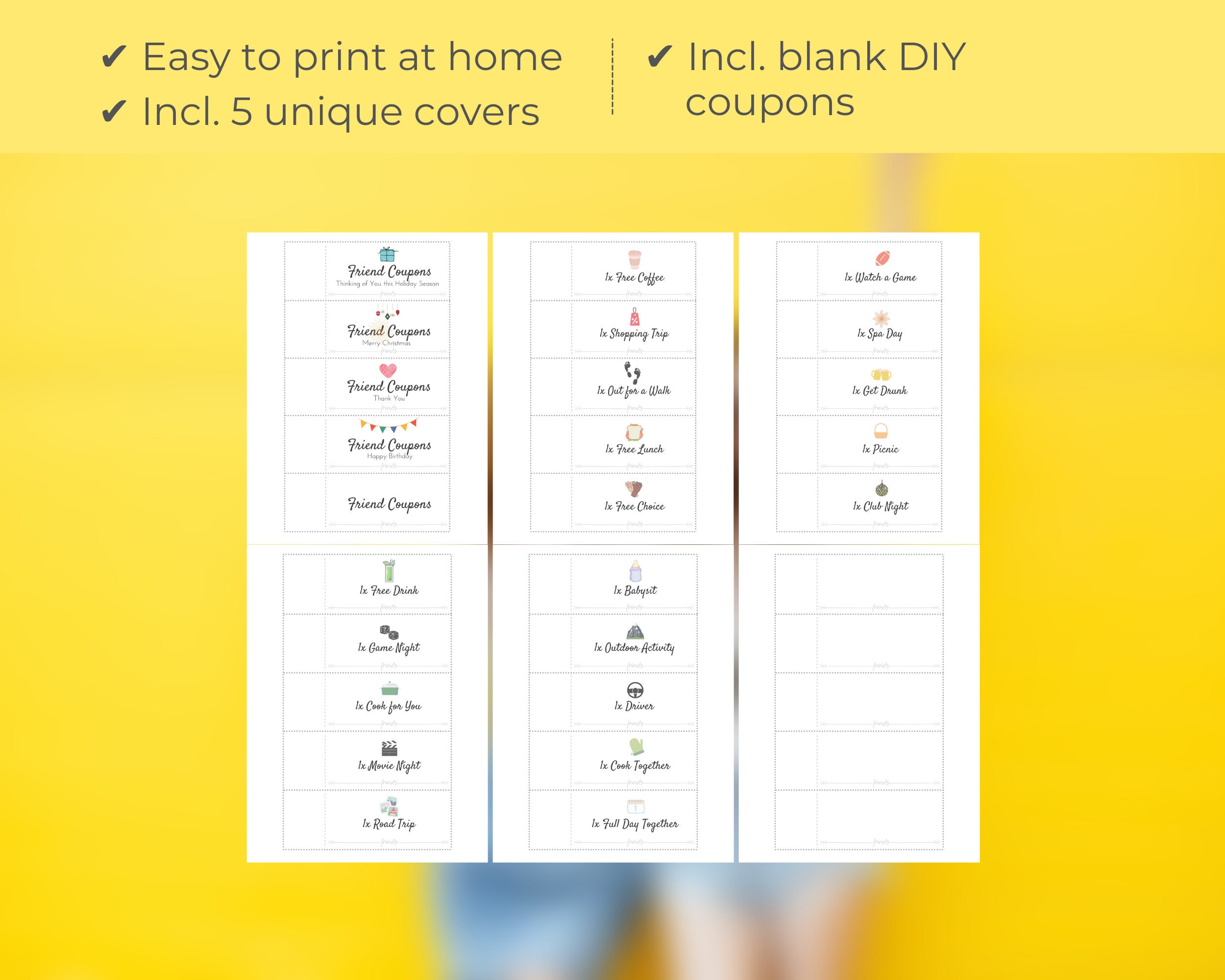 Printable Friend Coupons With Fun Activities Perfect Birthday Gift for ...