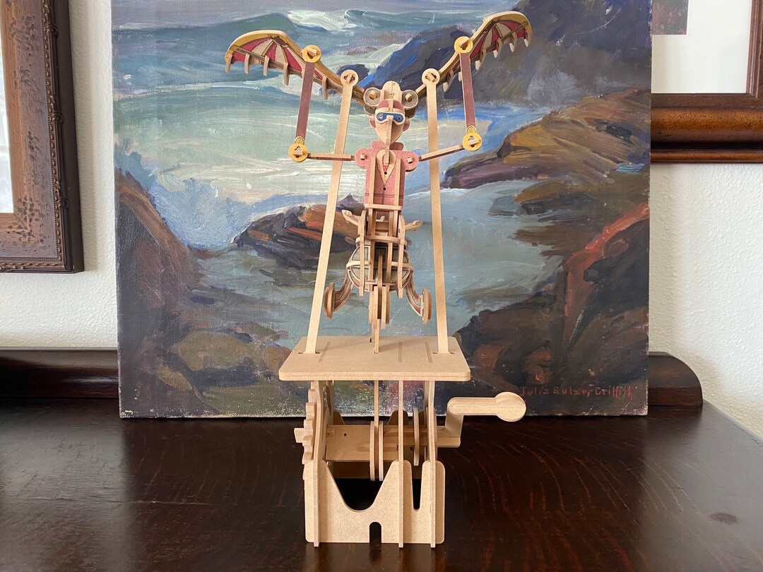 Flying Man Automata Mechanical Flying Man Sculpture Hand Crank Wood ...