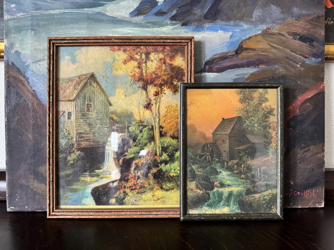 Antique Watermill Lithographs Antique Framed Textured Lithograph ...