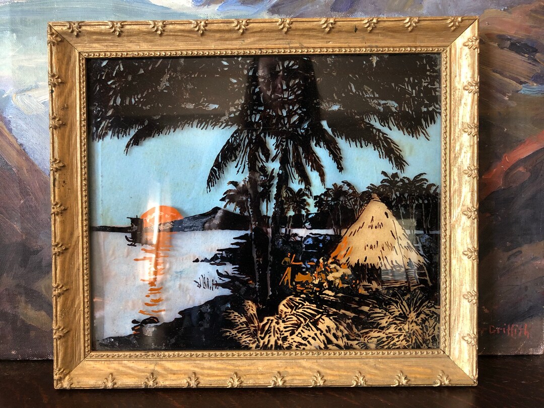 Vintage Original Reverse Painting on Glass Vintage Reverse Glass ...