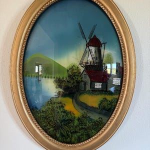 Antique "summer in Holland" Convex Reverse Glass Painting Antique ...