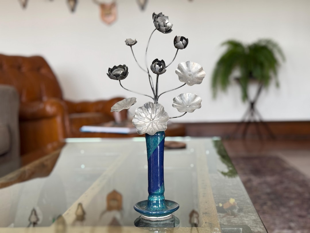 Vintage Japanese "joka" Temple Metal Lotus Flowers in Signed Pottery ...
