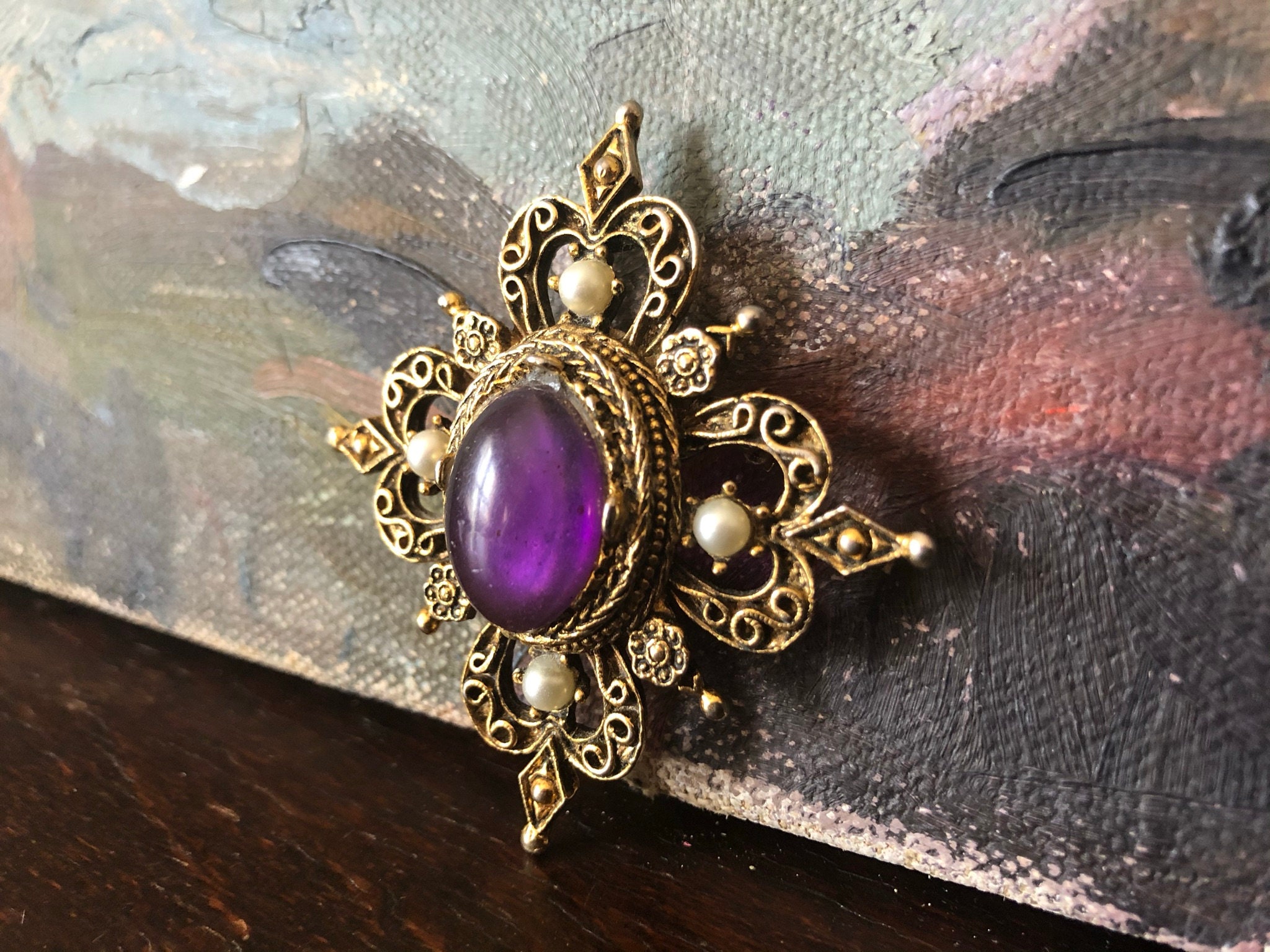 Vintage Art Deco Victorian Style Filigree Brooch Vintage Art | Etsy