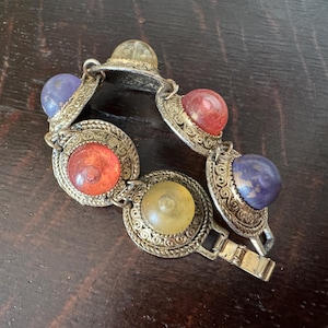 Vintage 1960s Cabochon Etruscan Revival Statement Link Bracelet Vintage ...