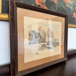 Vintage Hand-colored early Snow Etching Vintage Framed Blix Etching ...