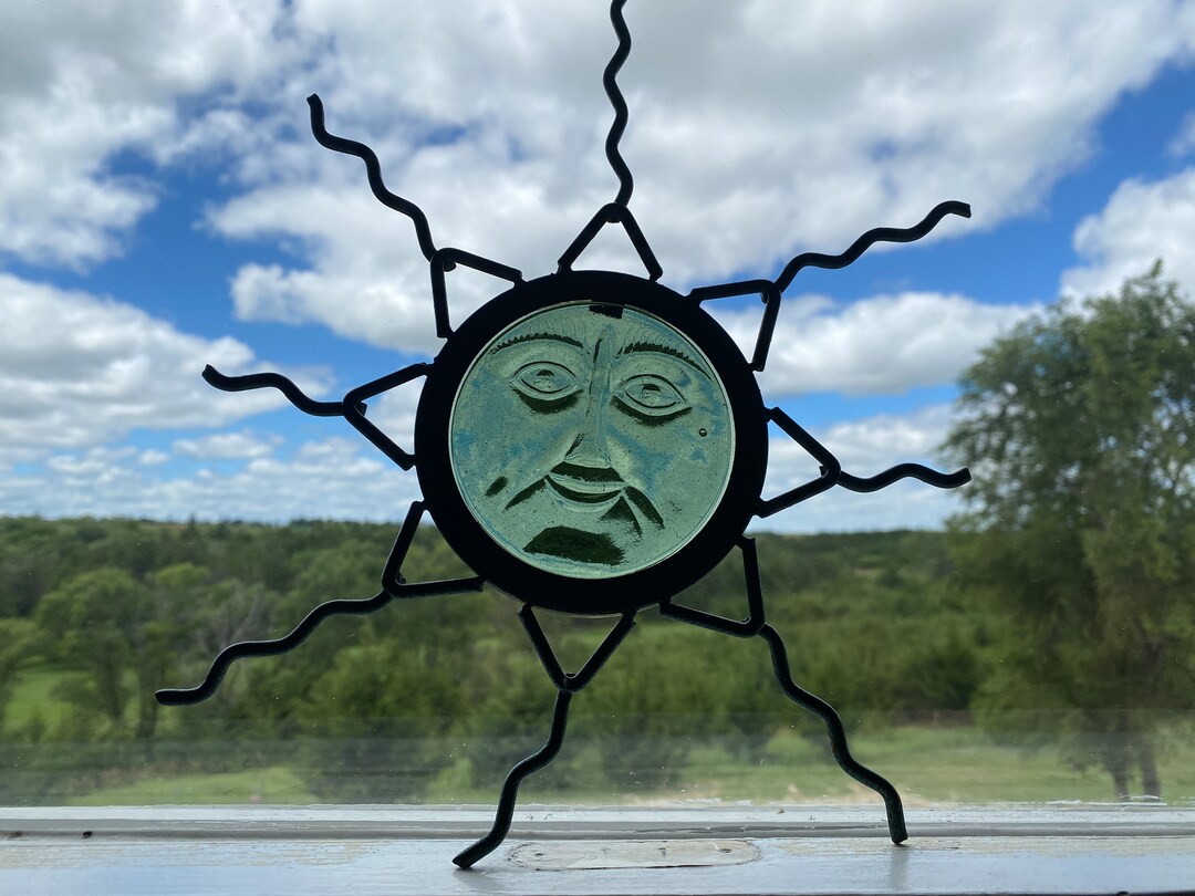 Vintage Smiling Sun Face Suncatch Vintage Celestial Glass Sun Face ...