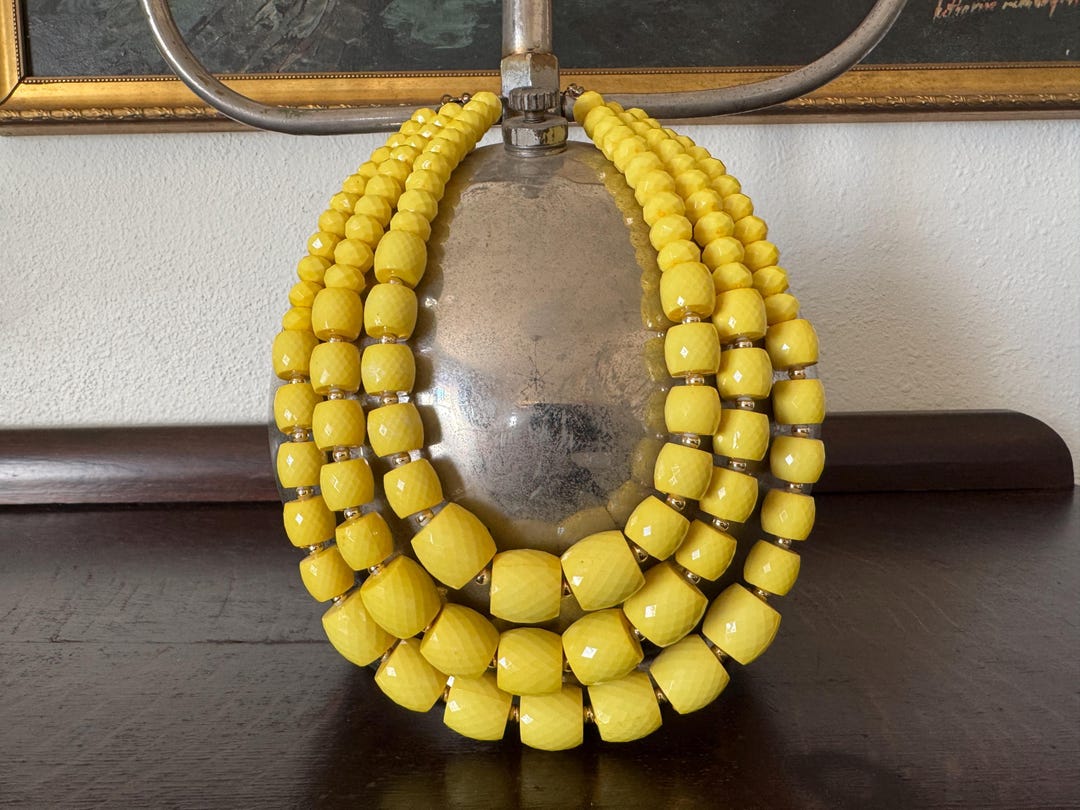 Vintage 60s Mod Chunky Yellow 3-strand Graduated Faceted Bead Statement ...