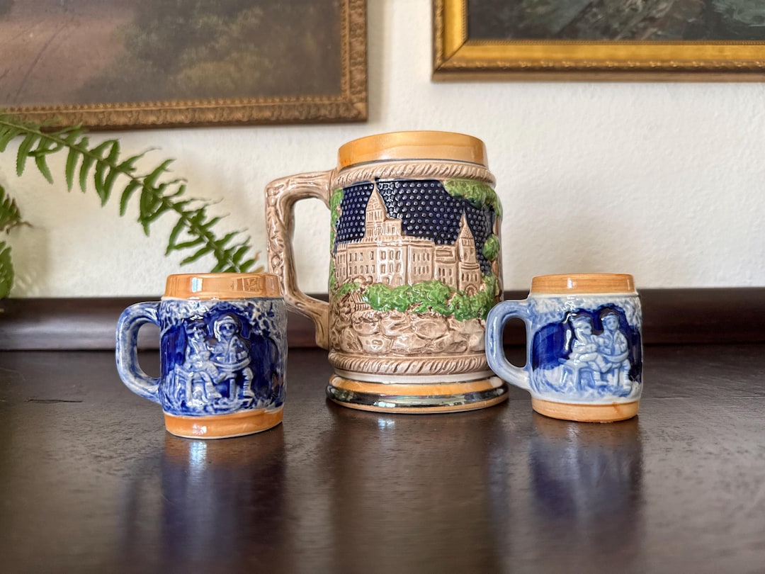 Vintage Beer Stein Set Vintage Hand-painted Ceramic Beer Steins Vintage ...