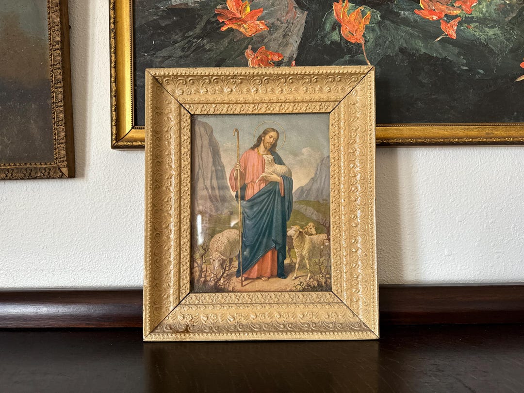 Antique the Good Shepherd Lithograph Antique Framed Jesus With Lamb ...
