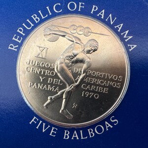 Vintage 1970 Republic of Panama Five Balboas Sterling Silver Coin the ...
