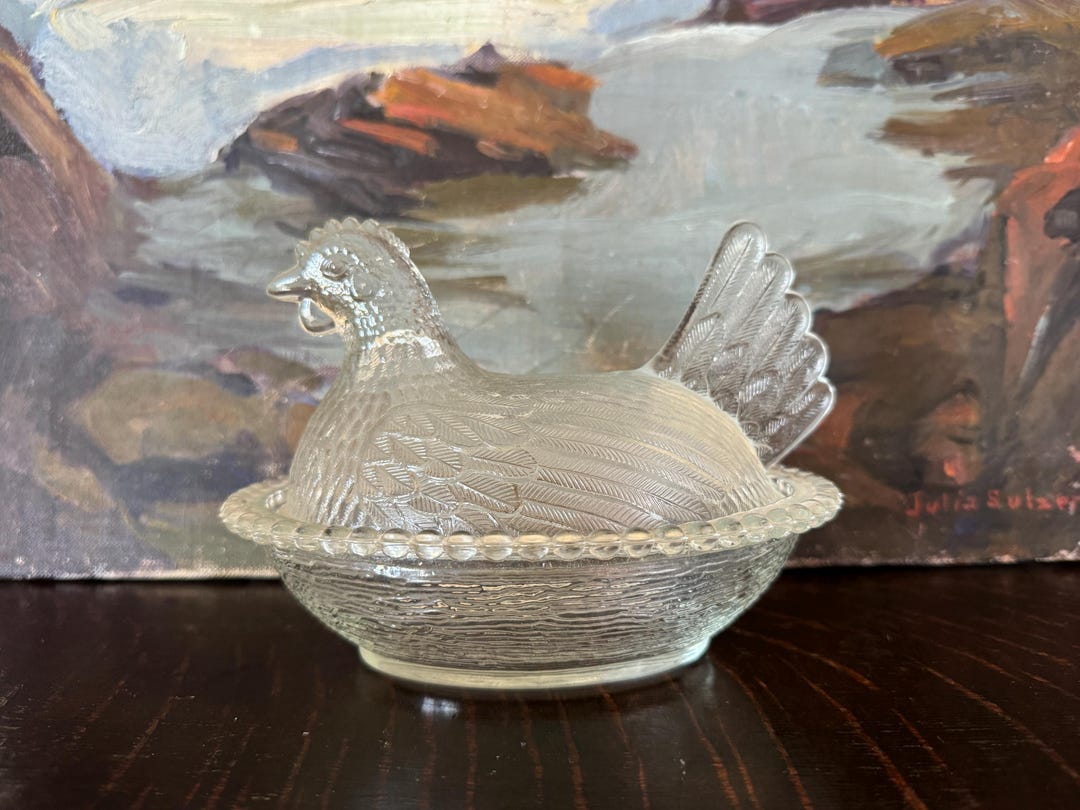 Vintage Glass Hen on Nest Indiana Clear Candy Dish Vintage Glass Hen on ...