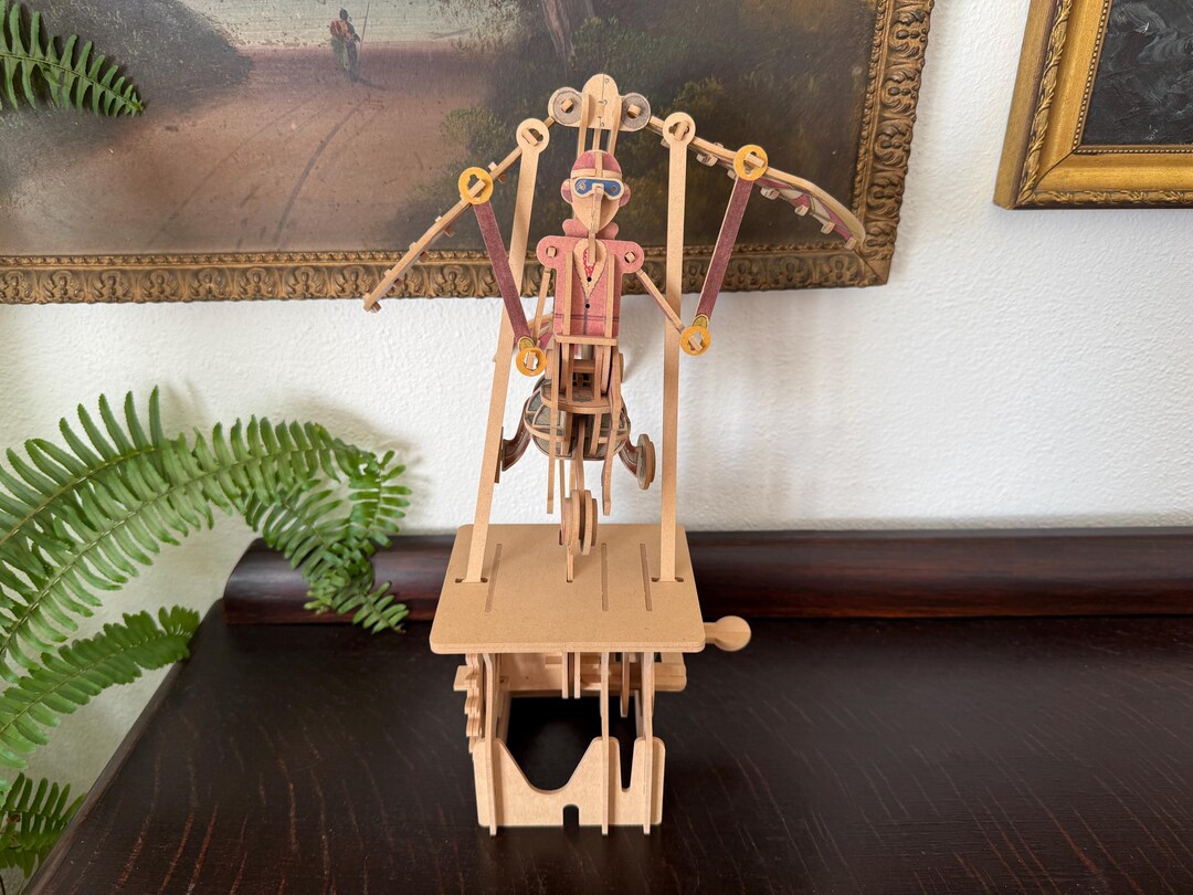 Flying Man Automata Mechanical Flying Man Sculpture Hand Crank Wood ...