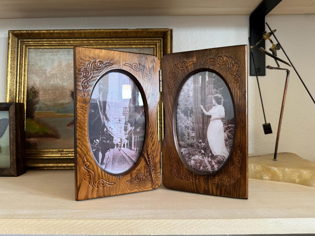 Vintage Double Window Hinged Carved Wood Frame Vintage Handmade Double ...