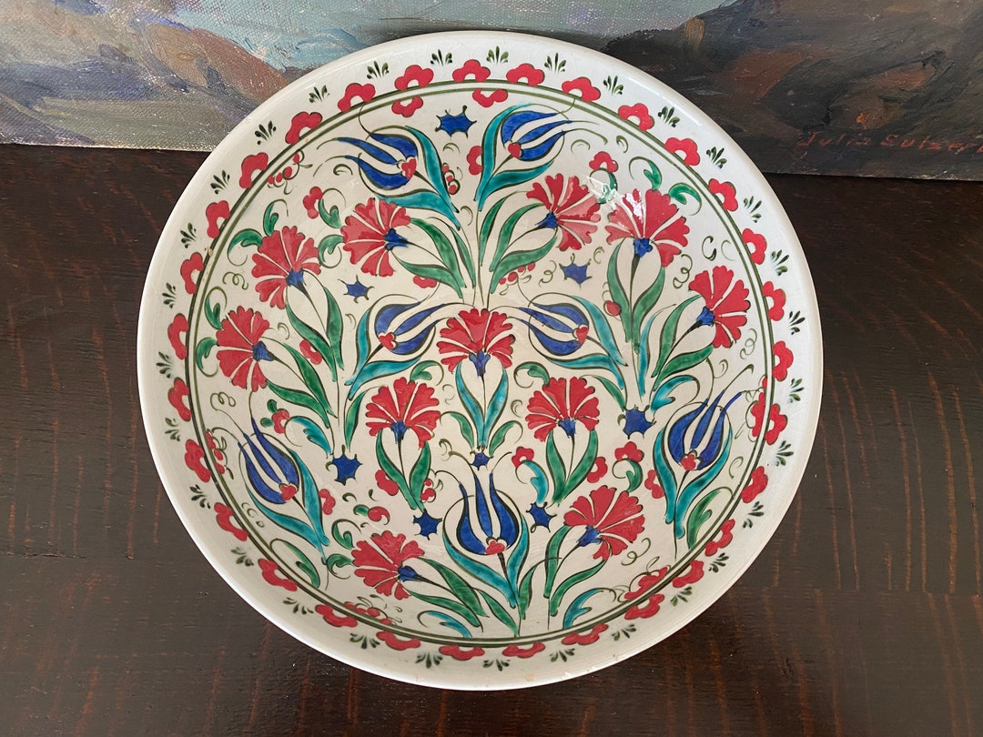 Vintage Turkish Iznik Design Pottery Bowl Vintage Hand Painted Iznik ...