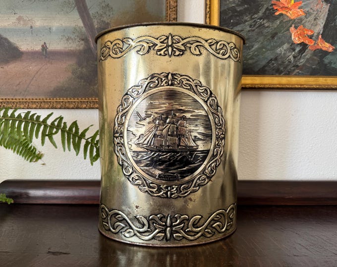 Vintage Clipper Ship Copper Look Embossed Trash Can Vintage 1950s ...