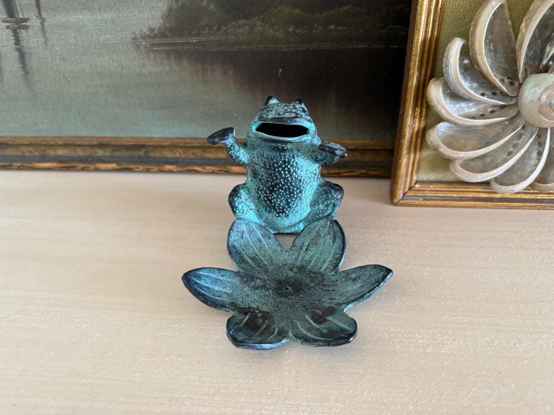 Vintage Verdigris Frog Incense Holder Vintage Zen Frog Business Card ...