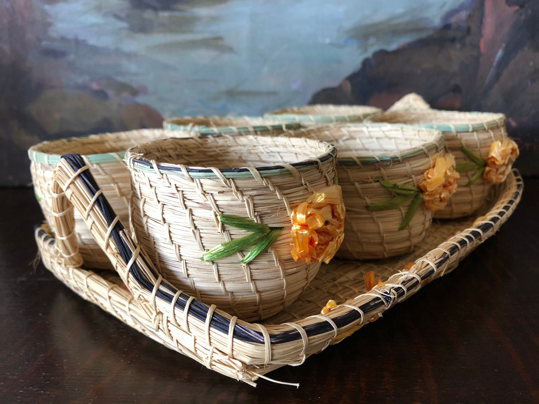 Vintage Coil Basket Tray Vintage Sweetgrass Serving Tray | Etsy