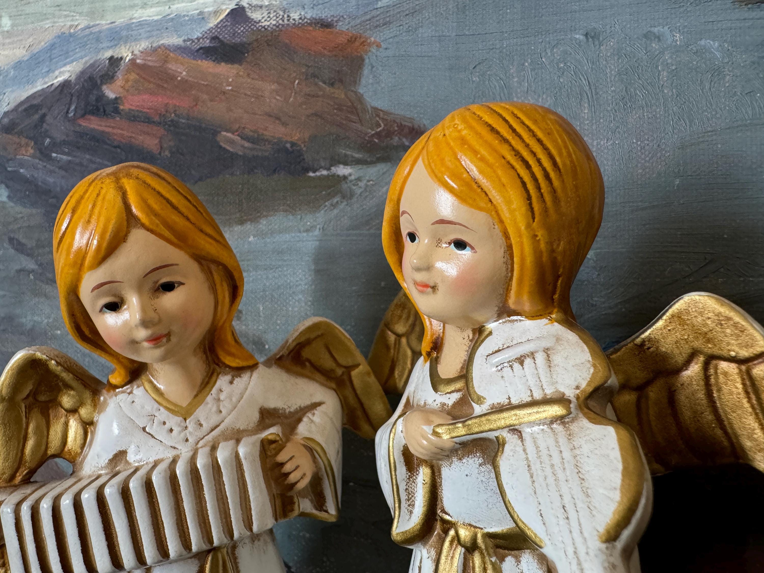Vintage Plaster Angel Musicians, 1960s Christmas Decor, Set of 2 - Etsy