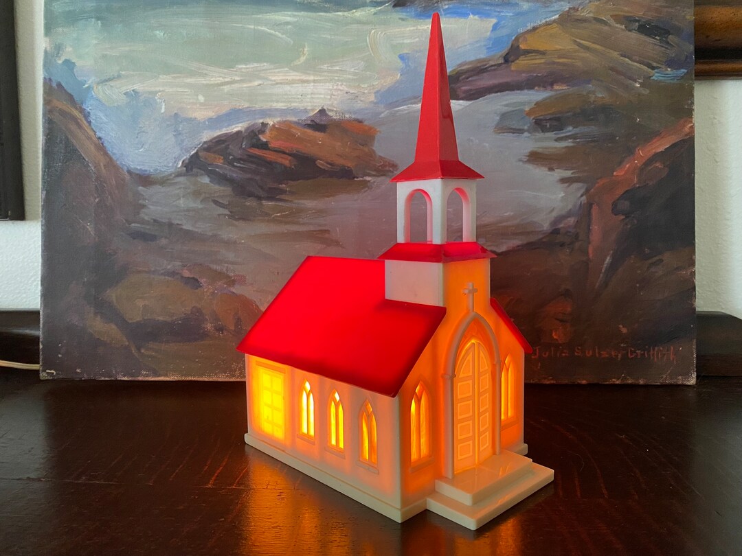 Vintage Celluloid Light up Church Vintage Christmas Church Lamp Vintage ...