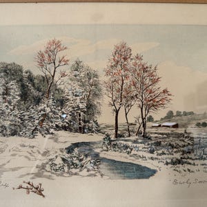 Vintage Hand-colored early Snow Etching Vintage Framed Blix Etching ...