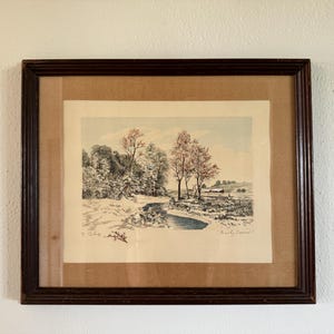 Vintage Hand-colored early Snow Etching Vintage Framed Blix Etching ...