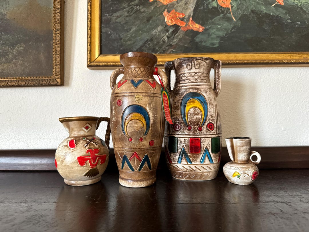 4 Vintage Southwestern Pottery Vases Vintage Southwest Native Symbol ...