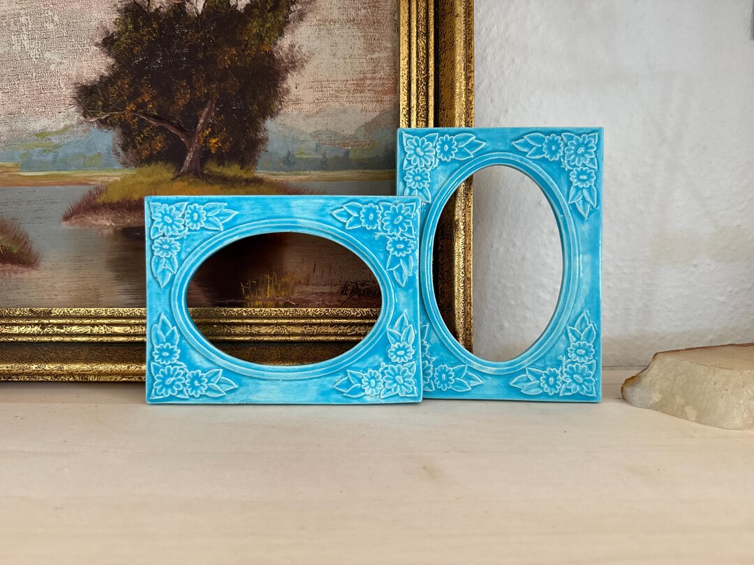 2 Vintage Turquoise Ceramic Frames Vintage Pottery Frame Set Vintage ...
