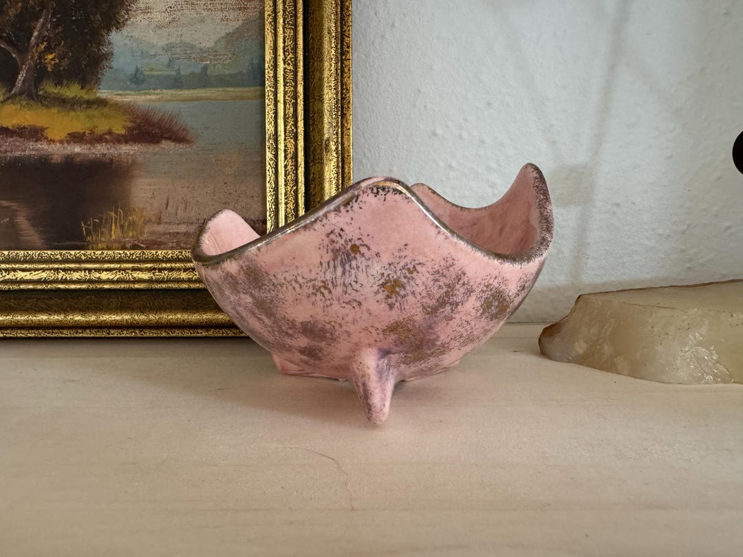 Vintage Atomic Footed Pottery Bowl Vintage Gold Gilded Pink Pottery ...