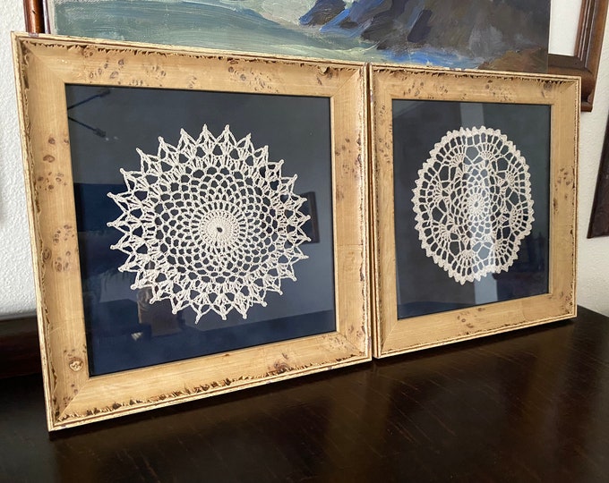 Vintage Framed Handmade Crocheted Doily Pair Vintage Framed Doily Art ...
