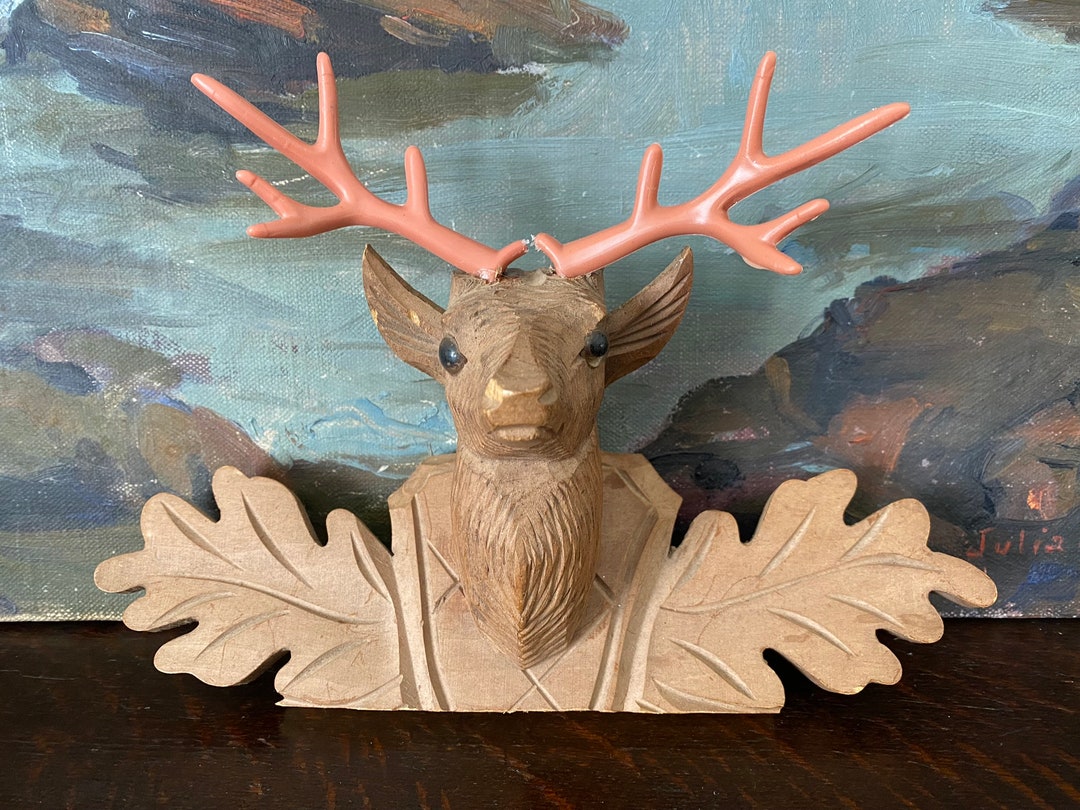 Vintage Black Forest Carved Wood Deer Mount Vintage Carved Wood Stag ...