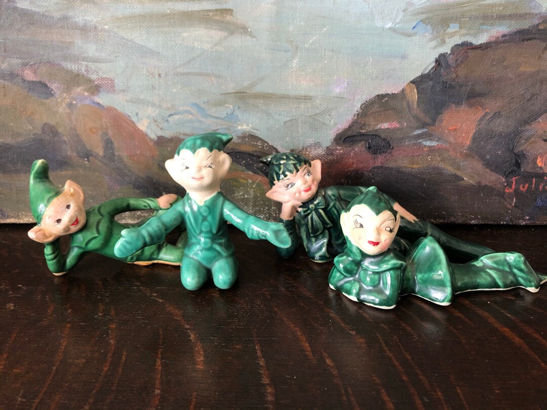 Vintage MCM Green California Pixie Elves Set of 4 Vintage Christmas ...